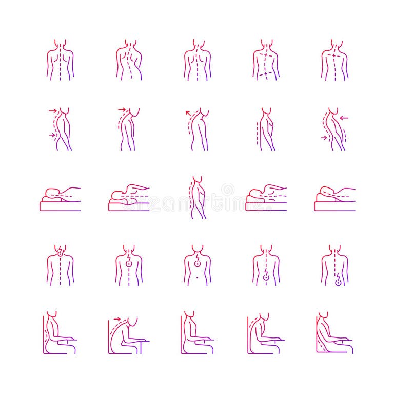Back and Posture Problems Gradient Linear Vector Icons Set Stock Vector ...