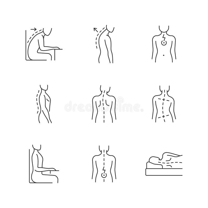 Back and Posture Problems Black Glyph Icons Set on White Space Stock ...