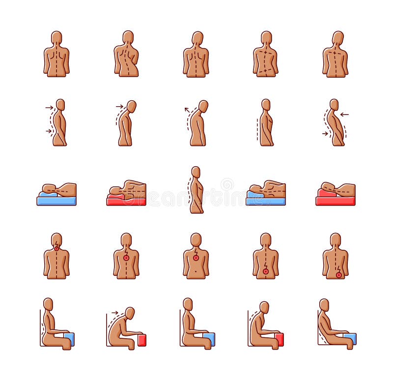 Back and Posture Problems Icons Set Stock Vector - Illustration of disc ...
