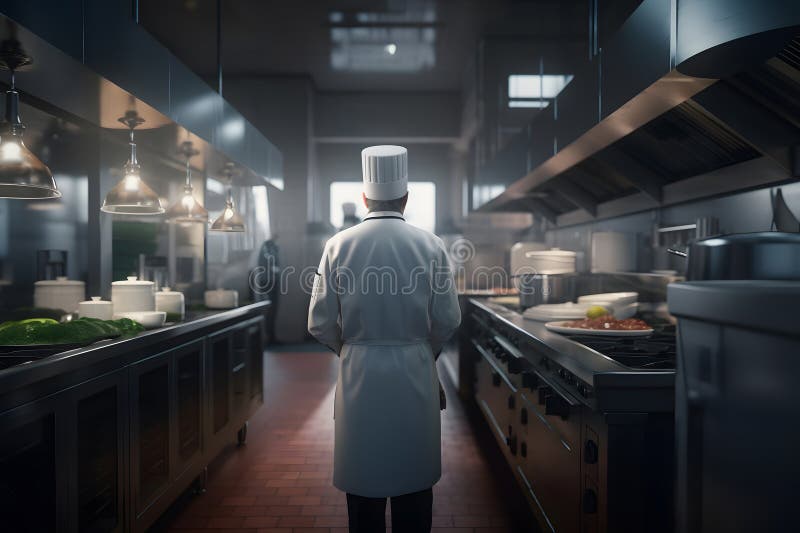 Back Profile of Chef in Kitchen Stock Illustration - Illustration of ...
