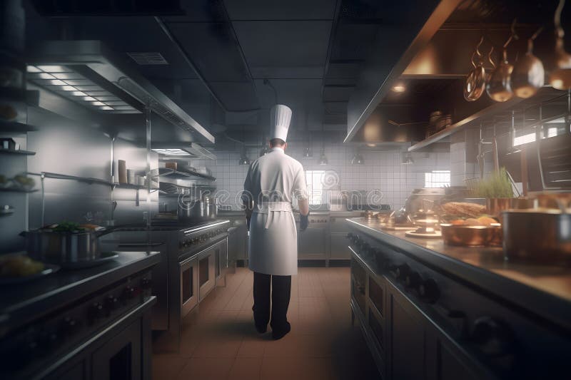 Back Profile of Chef in Kitchen Stock Illustration - Illustration of ...
