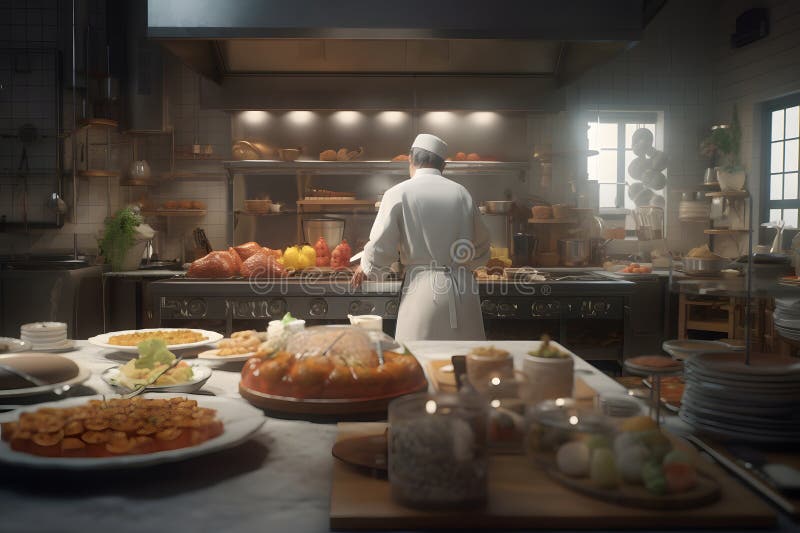 Back Profile of Chef in Kitchen Stock Illustration - Illustration of ...