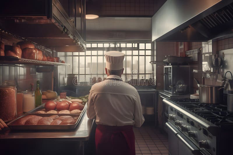 Back Profile of Chef in Kitchen Stock Illustration - Illustration of ...