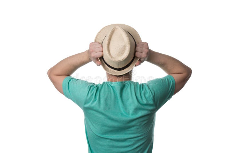 Back Rear View Male Tourist with Hat Stock Image - Image of casual ...