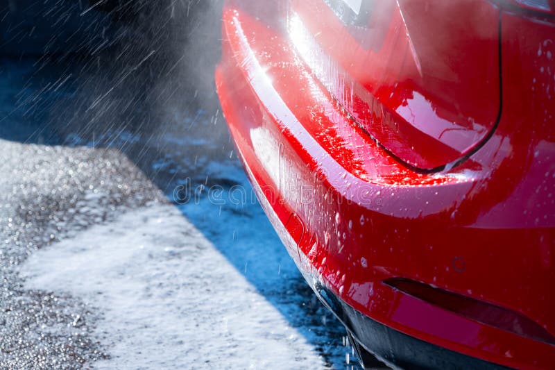 Back of a Red Car Being Washed.. Stock Image - Image of business, body ...
