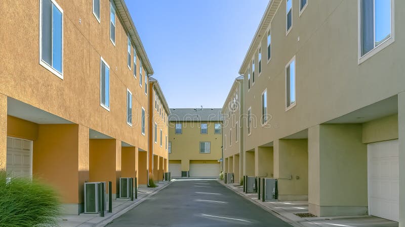 Back of Residential Buildings with View of Garages Stock Photo - Image ...