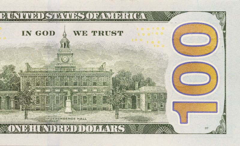 Back Right Half of the New One Hundred Dollar Bill Stock Image - Image ...