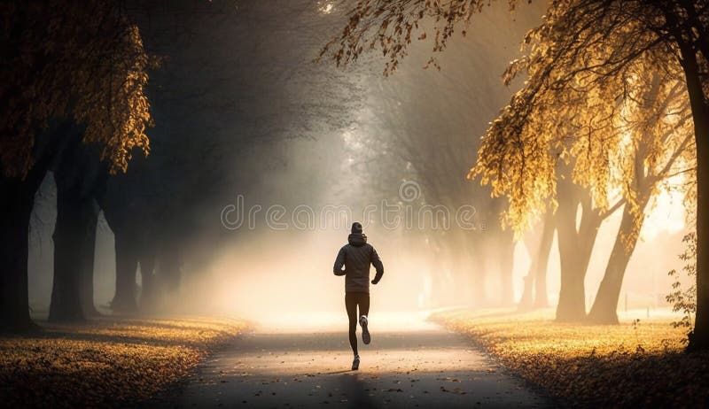 Back of Runner Running in Park in Morning, AI Generative Stock ...