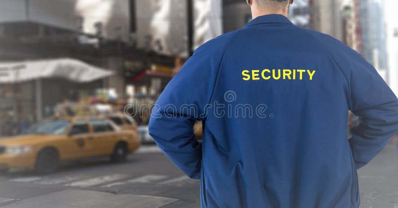 Back Of Security Guard Against Blurry Street Stock Image - Image of ...