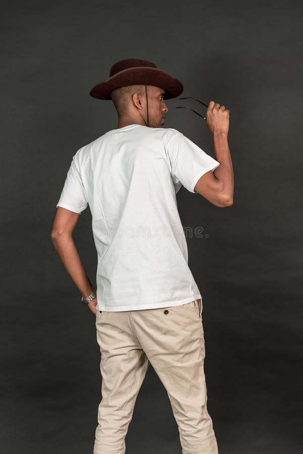 Back Side of an African Man with Blank White Shirt Doing a Pose with ...