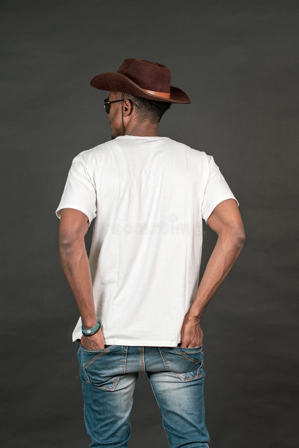 Back Side of an African Man Wearing a White Blank Shirt Doing a Pose on ...