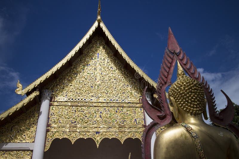 Back Side of Buddha Statue and Temple Stock Photo - Image of golden ...
