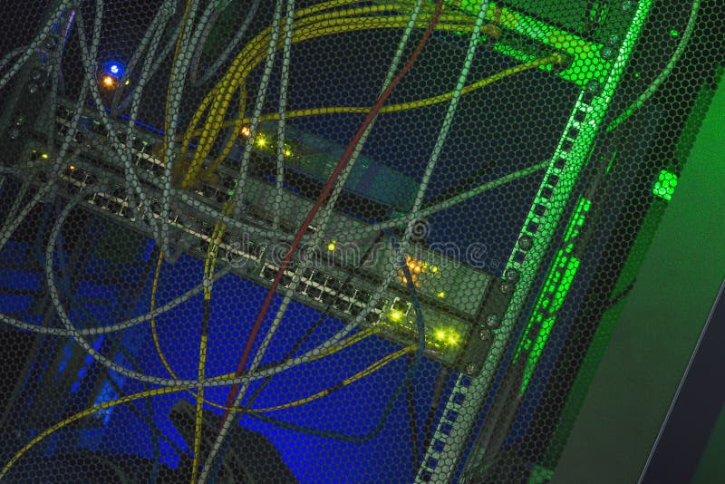 Back Side Data Center Colored LED Lighting. Stock Photo - Image of data ...