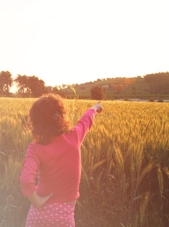 Back Side of Happy Kid Looking at the Sunset in Wheat Field , Explore ...