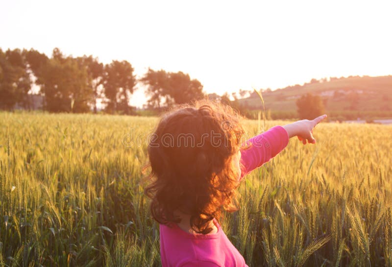Back Side of Happy Kid Looking at the Sunset in Wheat Field , Explore ...