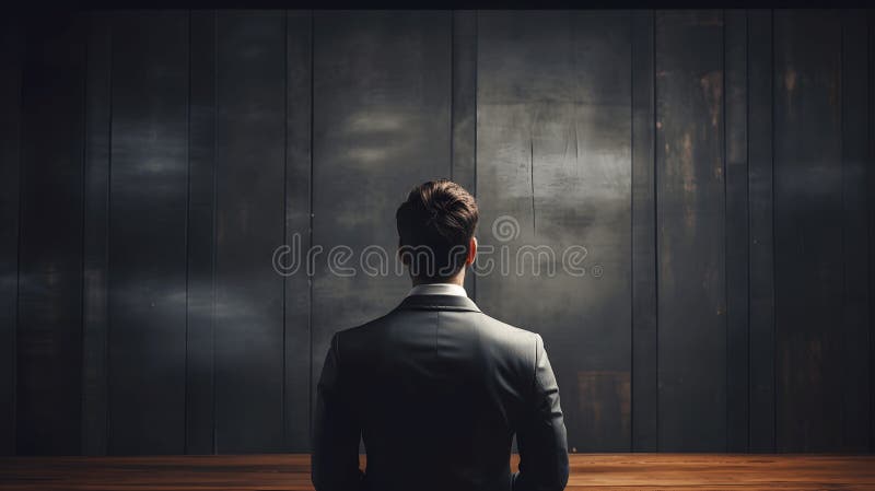 Back Side of a Hopeless Man Sitting in Front of Wall. Sad Business Man ...