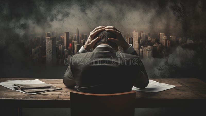 Back Side of a Hopeless Man Sitting in an Office Area. Sad Businessman ...