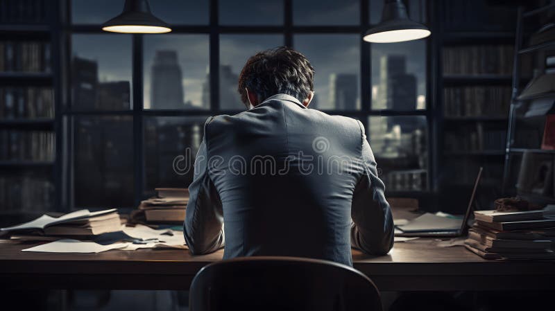 Back Side of a Hopeless Man Sitting in an Office Area. Sad Businessman ...