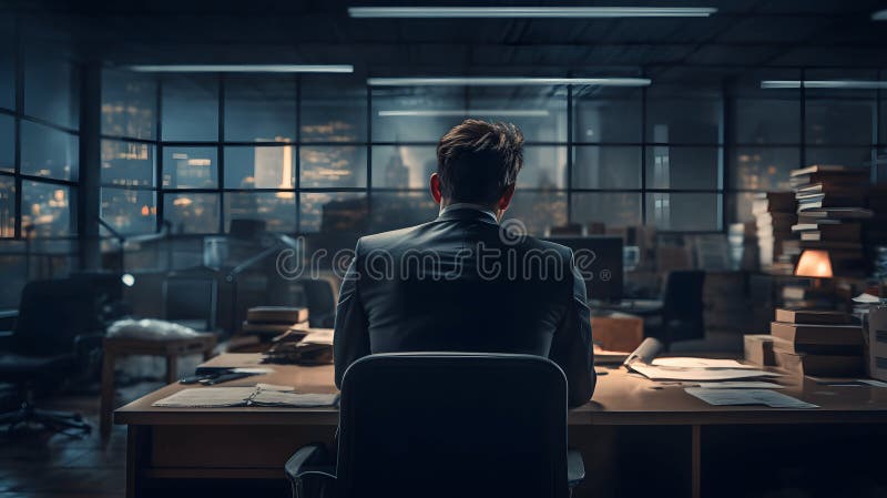 Back Side of a Hopeless Man Sitting in an Office Area. Sad Businessman ...
