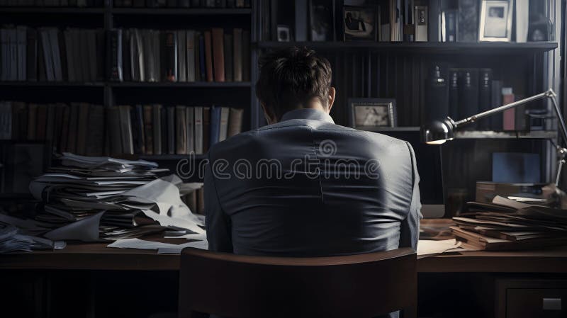 Back Side of a Hopeless Man Sitting in an Office Area. Sad Businessman ...