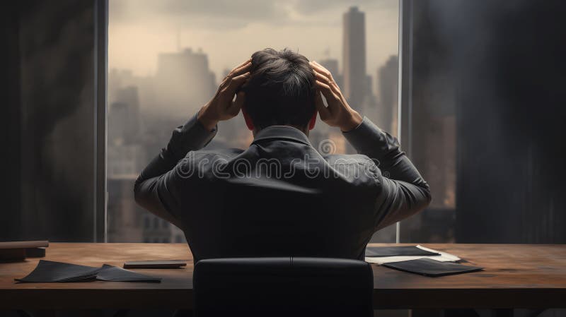 Back Side of a Hopeless Man Sitting in an Office Area. Sad Businessman ...