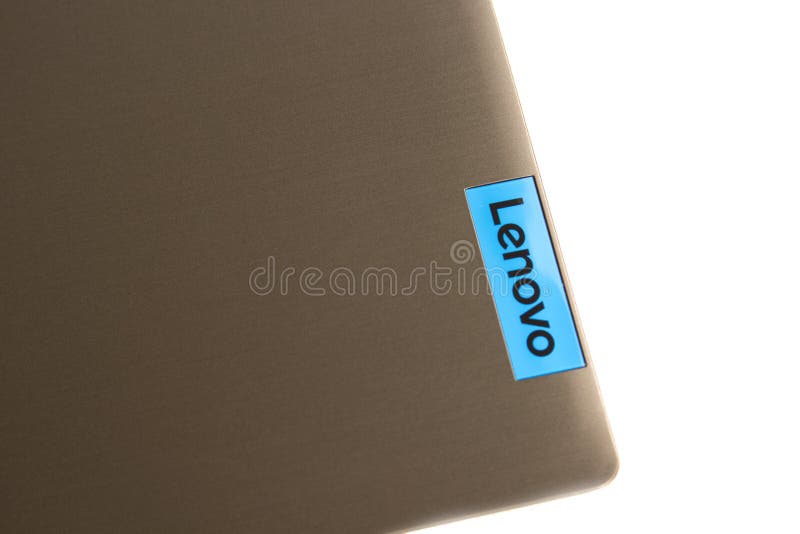 Back Side of Laptop with Lenovo Logo Isolated on White Background ...