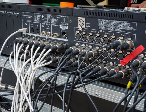 Back Side of the Mixing Console with Cables Connected Editorial ...