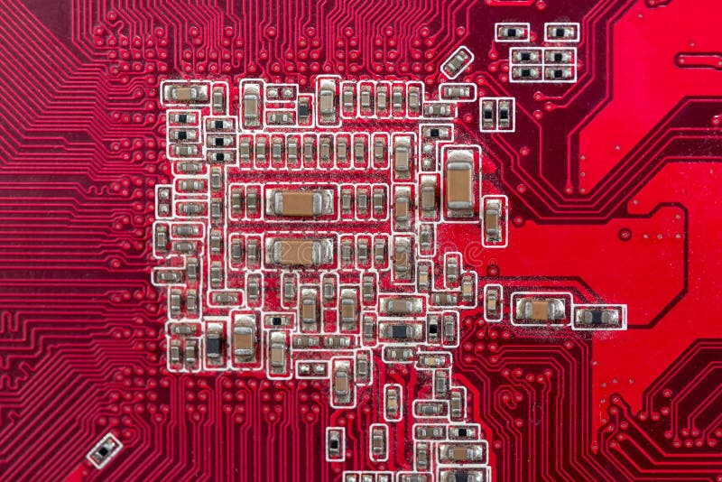 Back Side of Old Red Computer Motherboard for Background. Stock Photo ... Back Side of Old Red Computer Motherboard for Background. Stock Photo ...