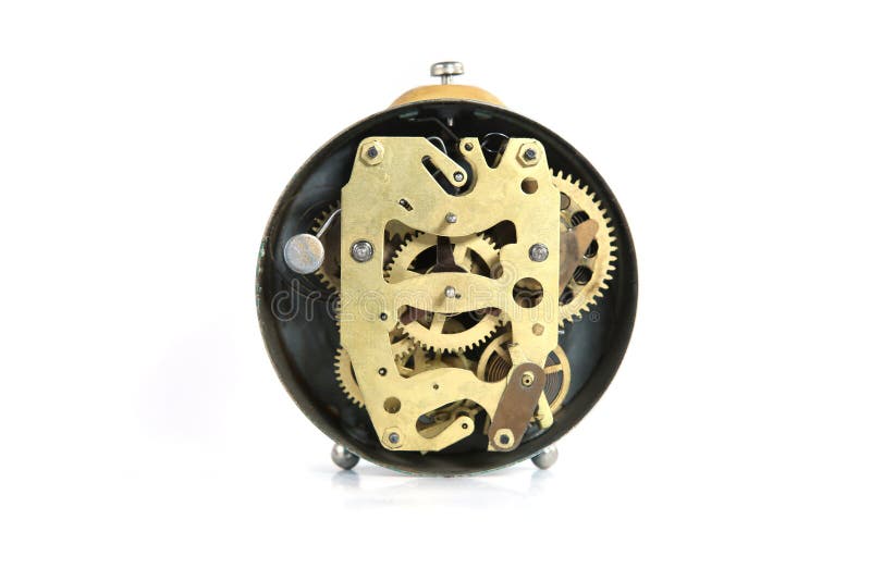 Back Side of Old Mechanical Table Clock Isolated on White Background ...