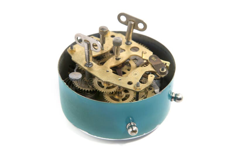 Back Side of Old Mechanical Table Clock Isolated on White Background ...