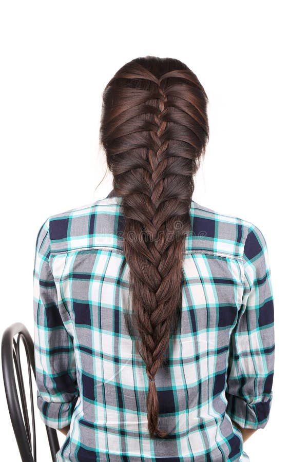Long Brown Hair Braid. Back View Stock Image - Image of hairstyle ...