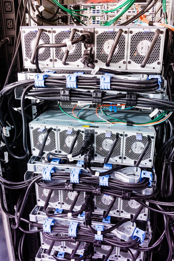 Back Side of a Server with Multiple Power Sources and Power Cord Stock ...