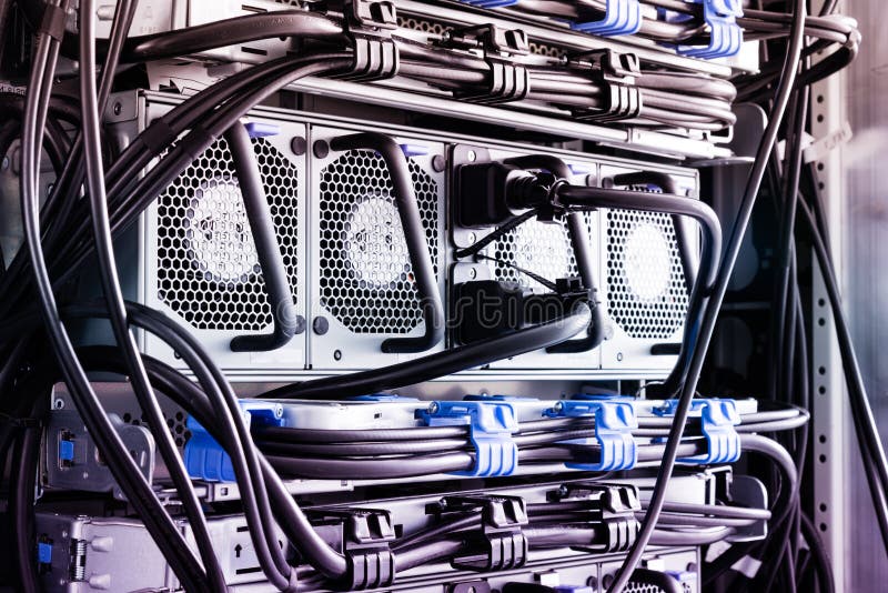 Back Side of a Server with Multiple Power Sources and Power Cord Stock ...