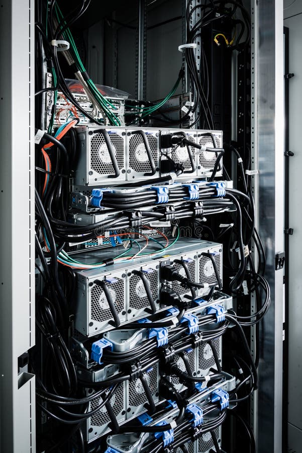 Back Side of a Server with Multiple Power Sources and Power Cord Stock ...