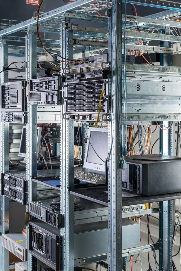 Back Side of Server Room with Server Racks and Desktop Computer Stock ...