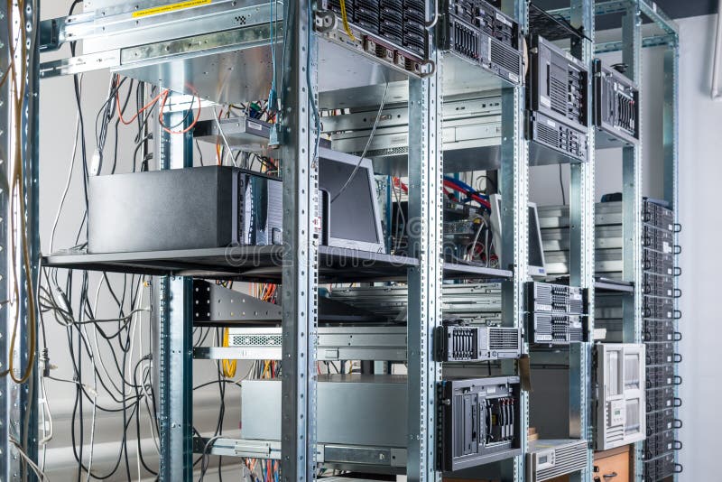 Back Side of Server Room with Server Racks and Desktop Computer Stock ...
