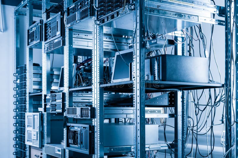 Back Side of Server Room with Server Racks and Desktop Computer Stock ...