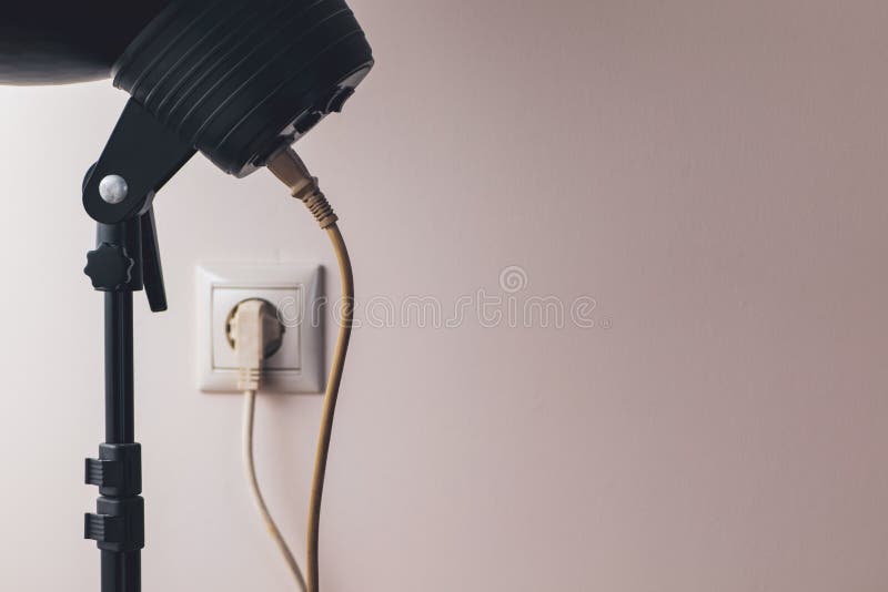 Back Side of Studio Continuous Light and Electric Cable, Close-up. Copy ...