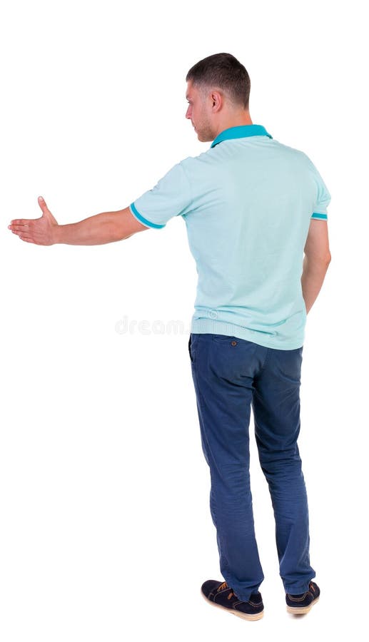 Back Side View of Man in Shirt Handshake. Stock Image - Image of ...