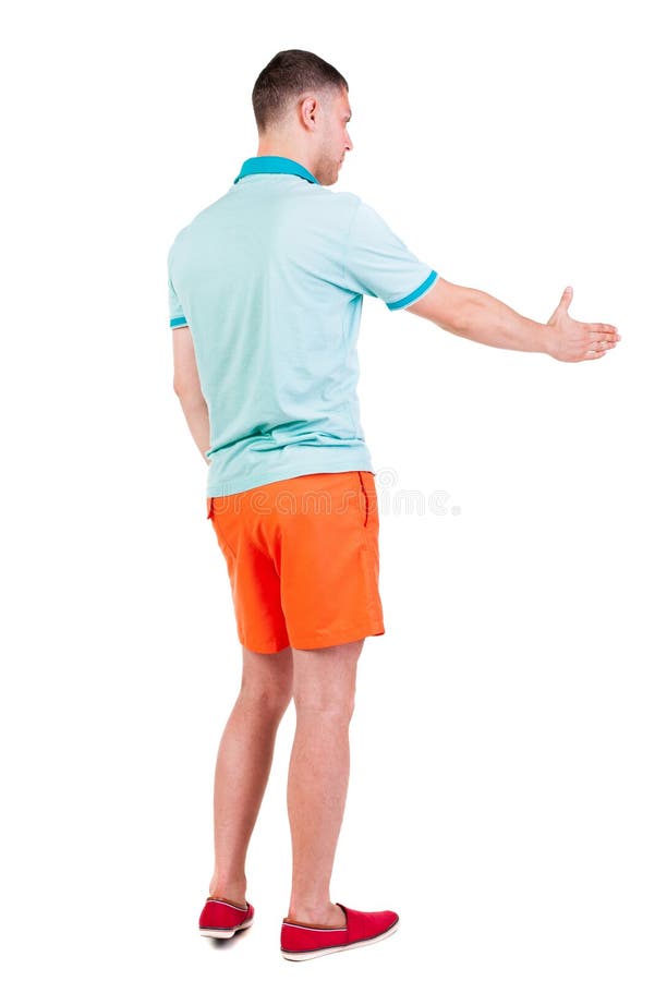 Back Side View Of Man In Shorts Handshake. Stock Photo - Image of ...