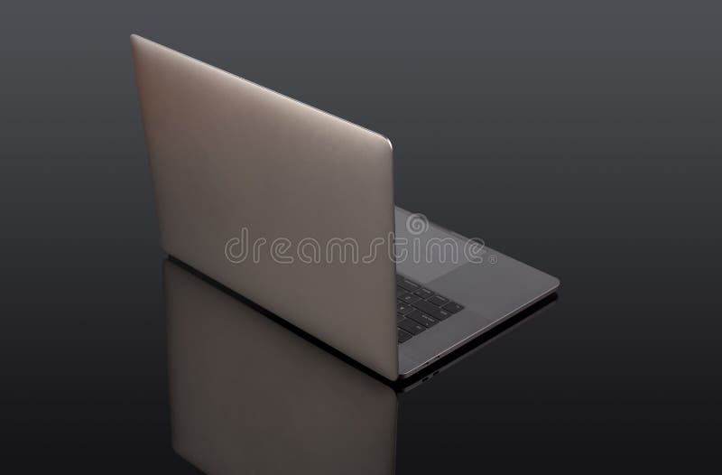 Back Side View of Modern Laptop on Black Office Table Stock Image ...