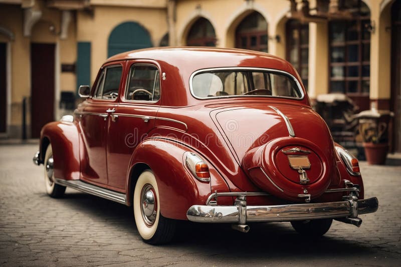 The Back and Side of the Vintage Sedan, Including the Closed-rim Wheels ...