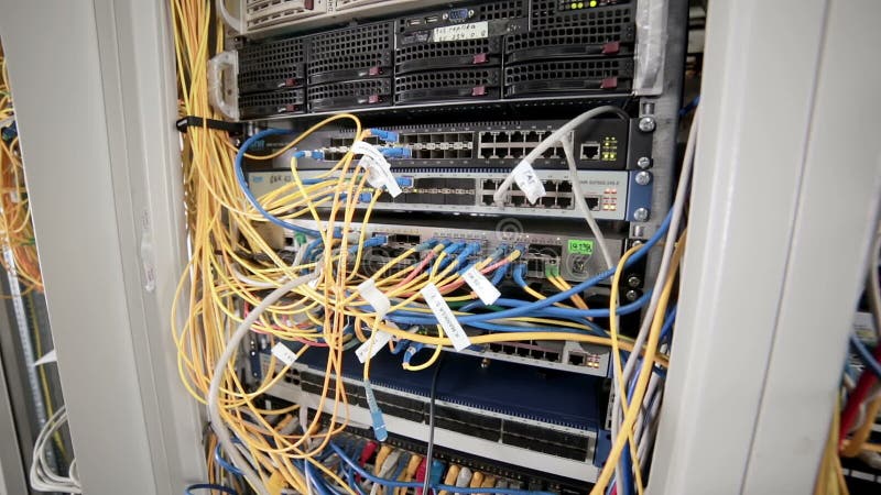 Back Panel of Powerful Servers Installed in the Rack of the Server Room ...