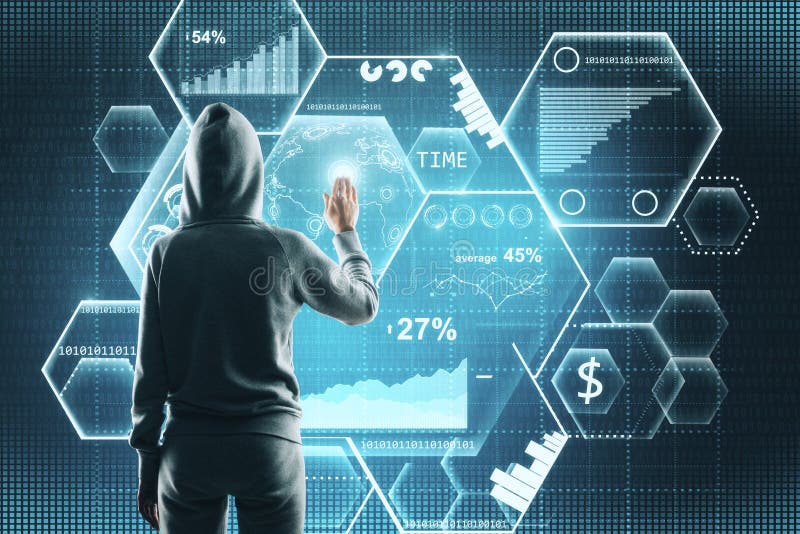 Hacker and Blockchain Screen Stock Image - Image of danger, global ...
