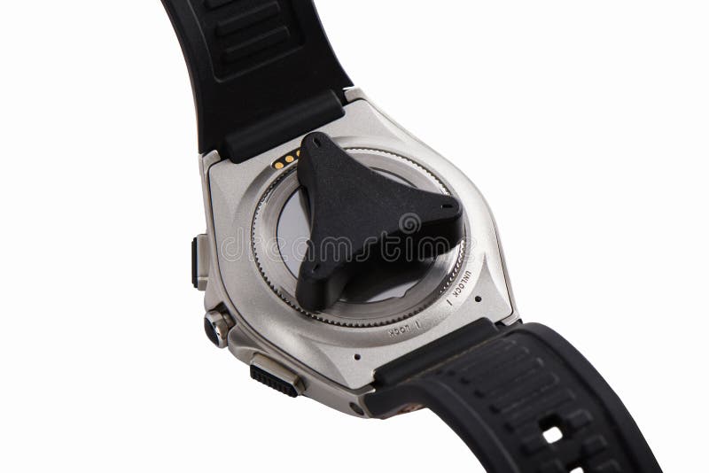 The Back of Smart Watch with Opener, Isolated on White Stock Photo ...