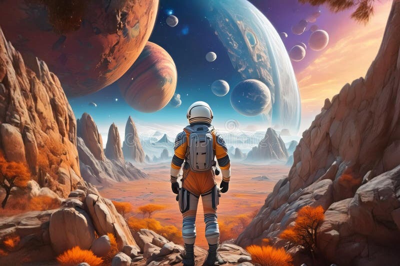 The Back of a Space Explorer Stock Illustration - Illustration of light ...