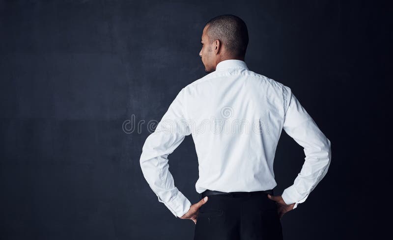 Back, Space and Thinking with Business Man on Black Background for ...