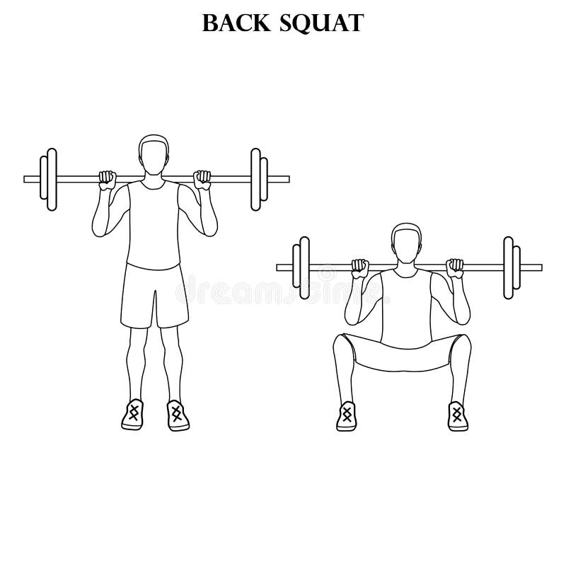 Back Squat Exercise Strength Workout Vector Illustration Outline Stock ...