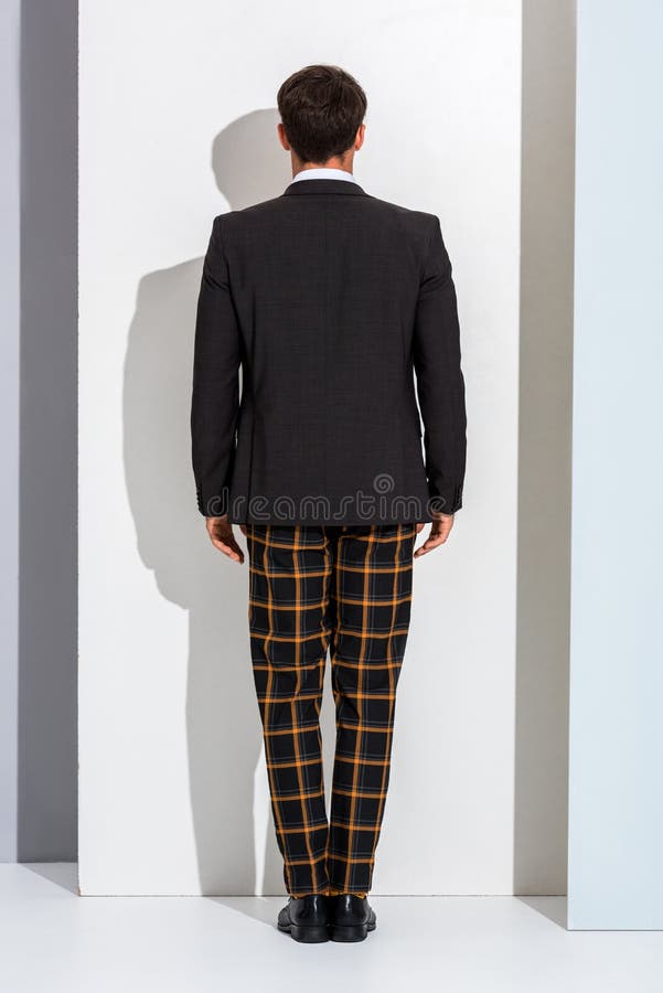 Back of Stylish Man in Checkered Stock Image - Image of fashionable ...