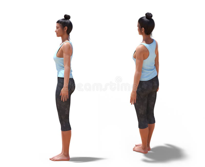 Back and Left Profile Poses of a Virtual Woman in Yoga Standing Forward ...